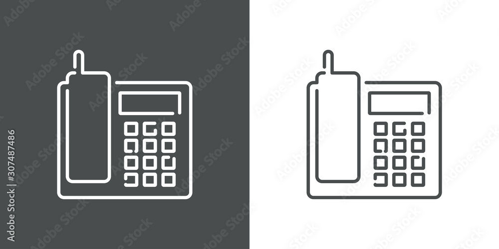 Símbolo contacto. Icono plano lineal teléfono inalámbrico en fondo gris ...