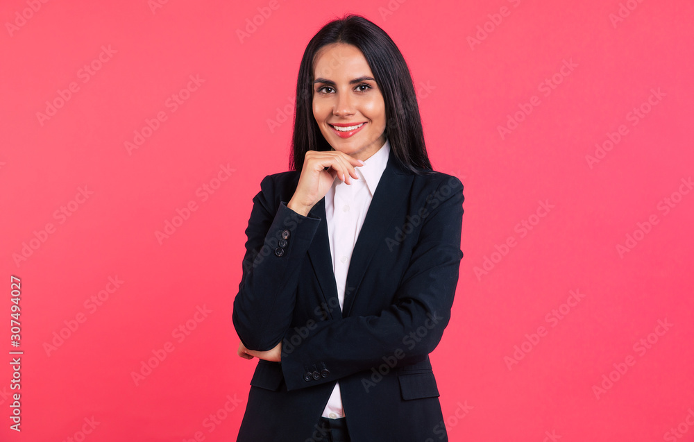 Enigmatic look. Close-up photo of a good-looking girl in a smart outfit ...