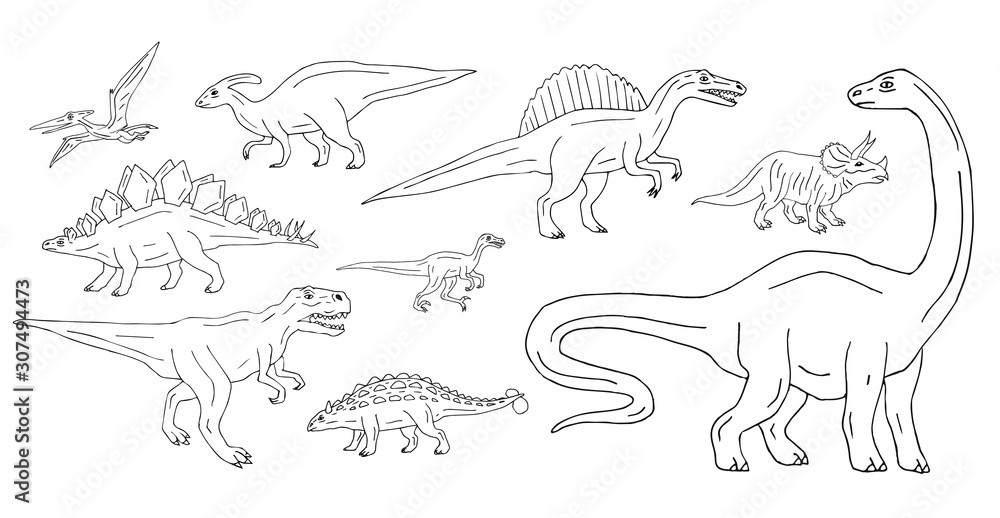 Vector set bundle of hand drawn doodle sketch dinosaurs isolated on ...