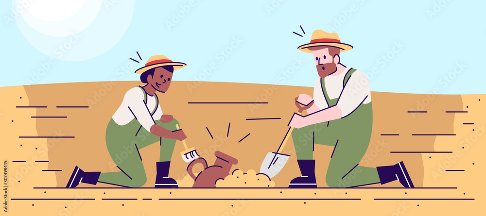 Search for ancient artifacts flat vector illustration. Archaeological ...
