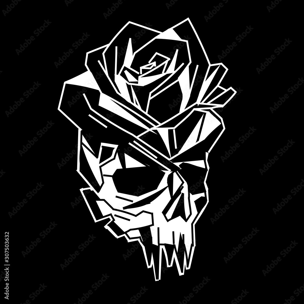 Geometric skull with rose. Sketch for tattoo.Vector white skull on ...