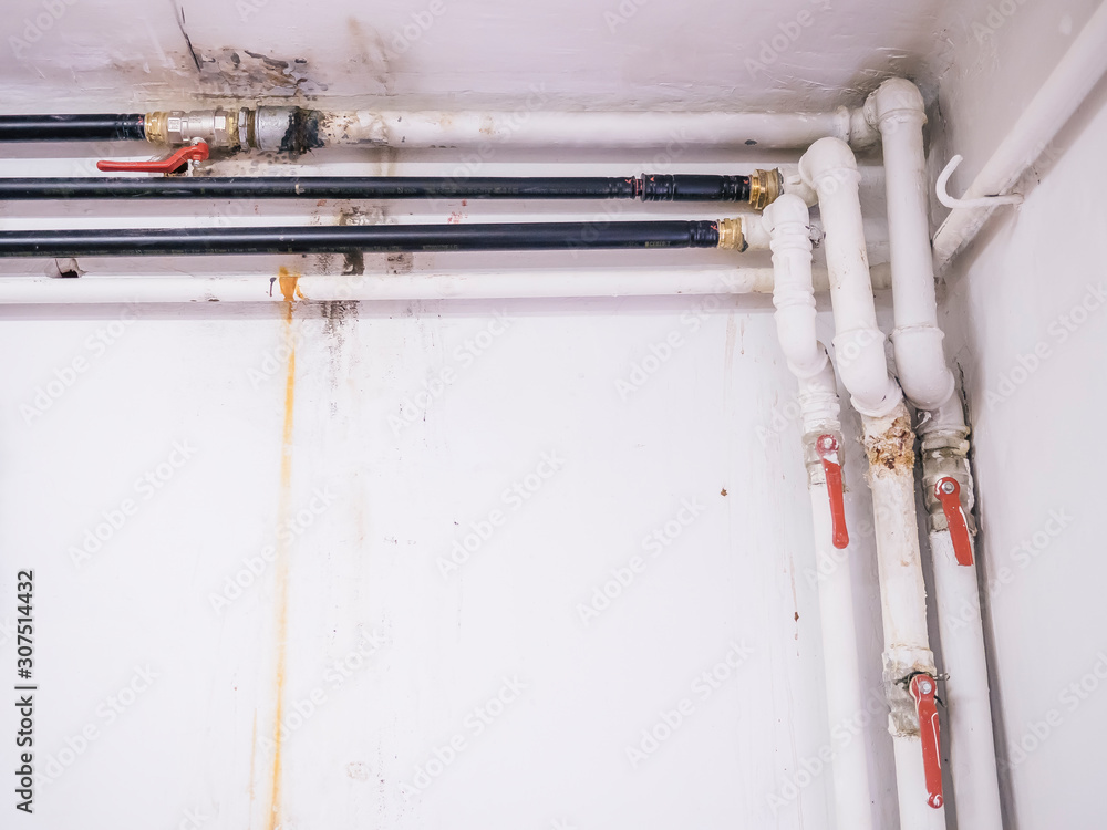 old pipes leaking needing replacement house renovation construction ...