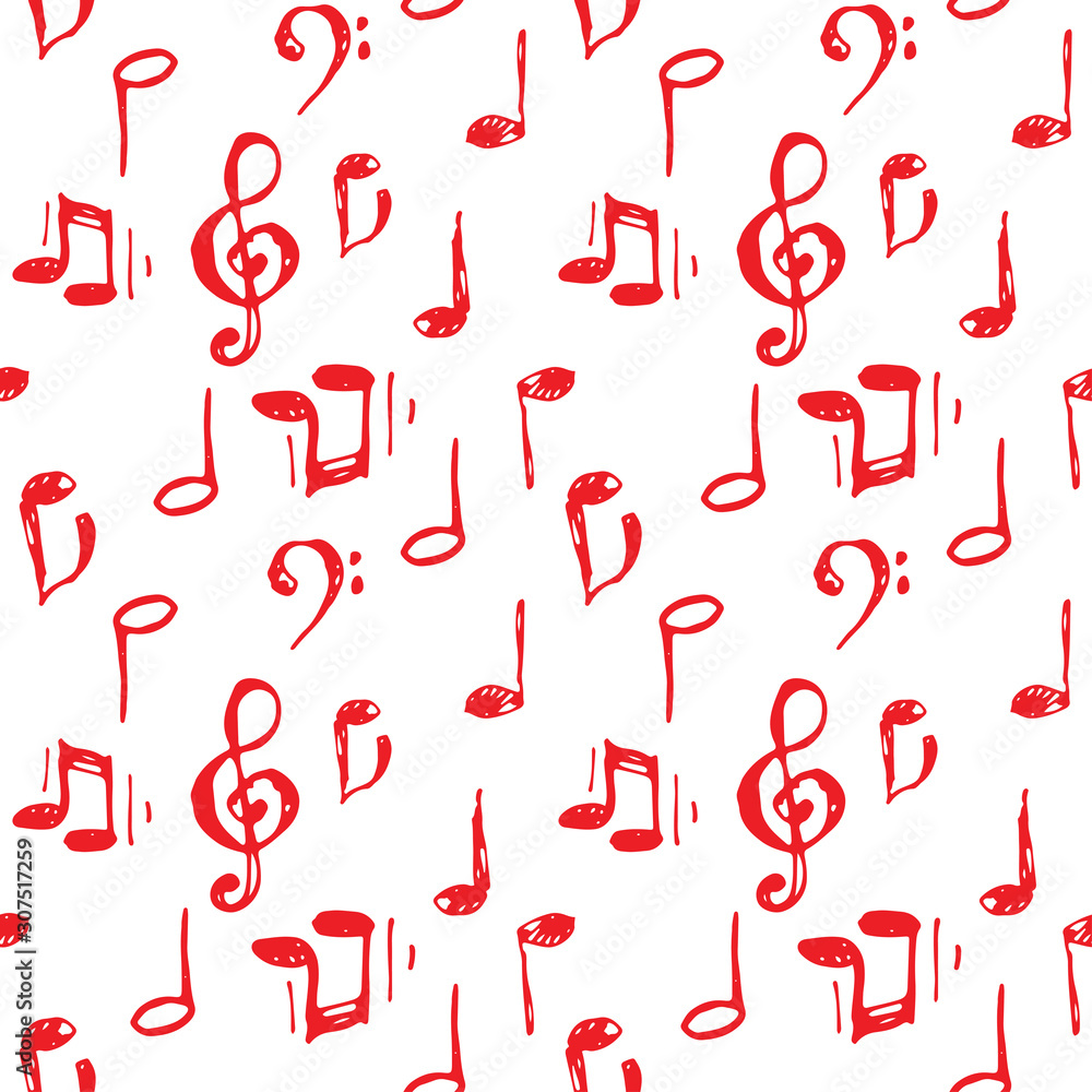 Watercolor illustration red music notes and keys pattern set Stock ...