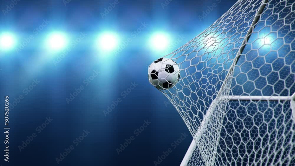Soccer ball flies beautifully into the goal in slow motion. Soccer ball ...