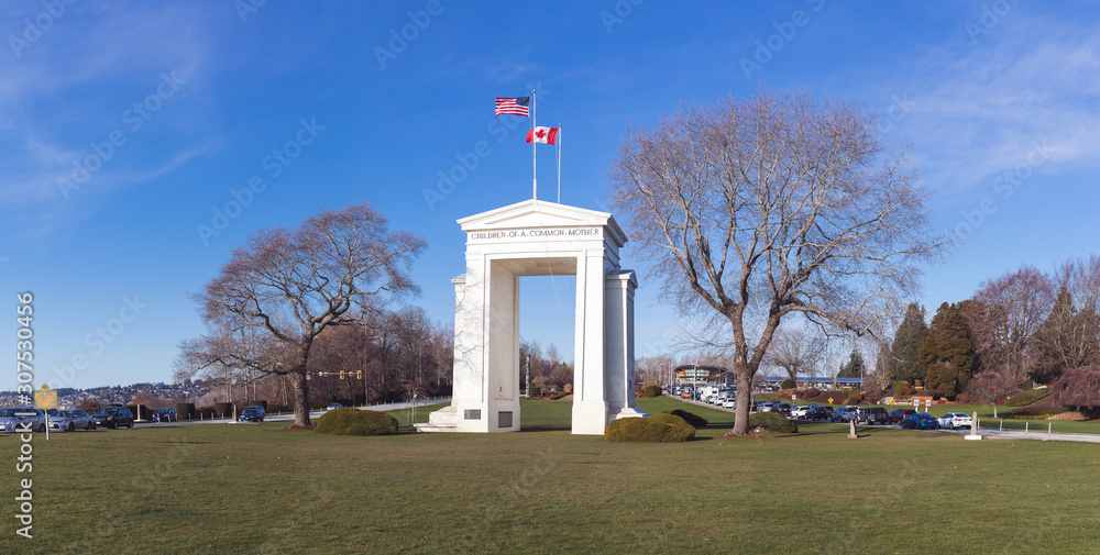 The peace arch border. Peace arch border between Canada and USA ...