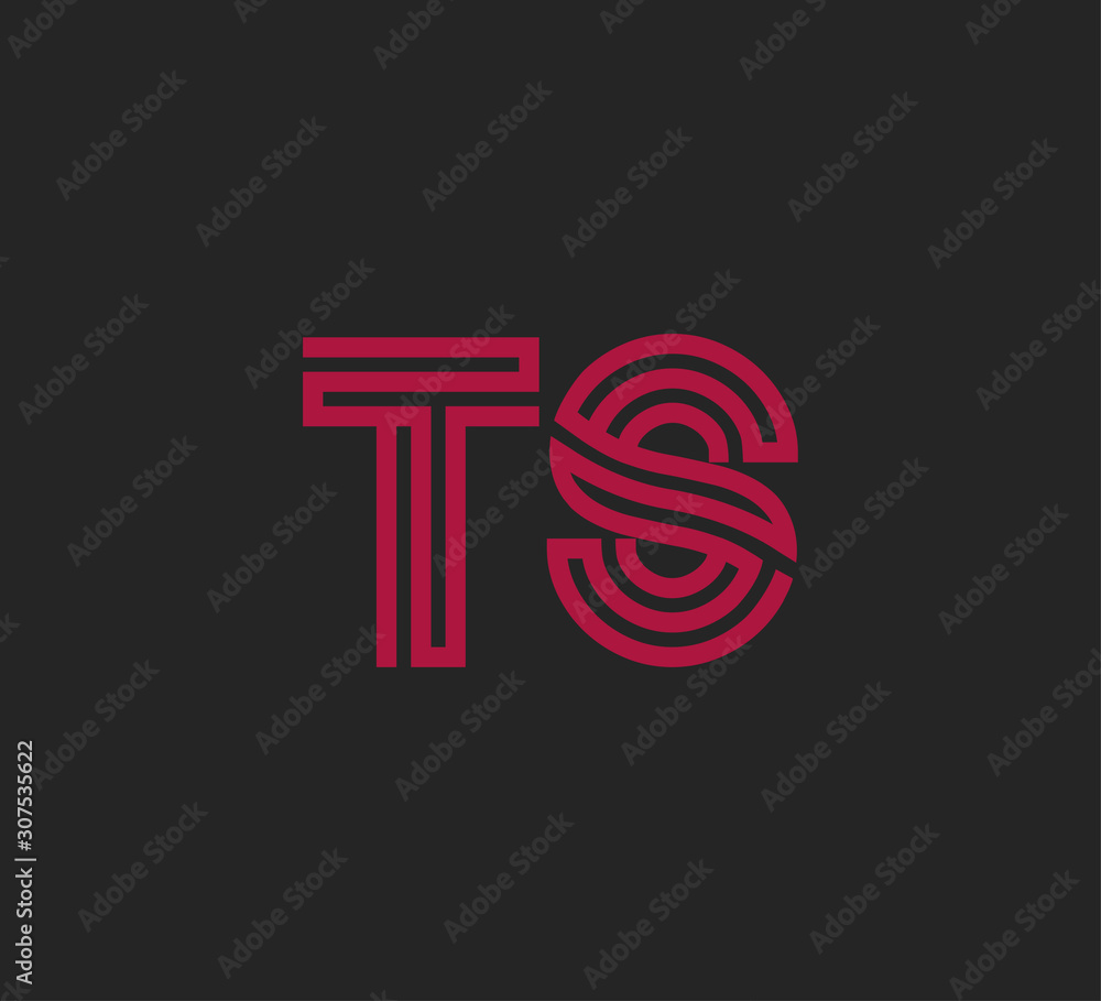 Initial two letter red line shape logo on black vector TS Stock ベクター ...