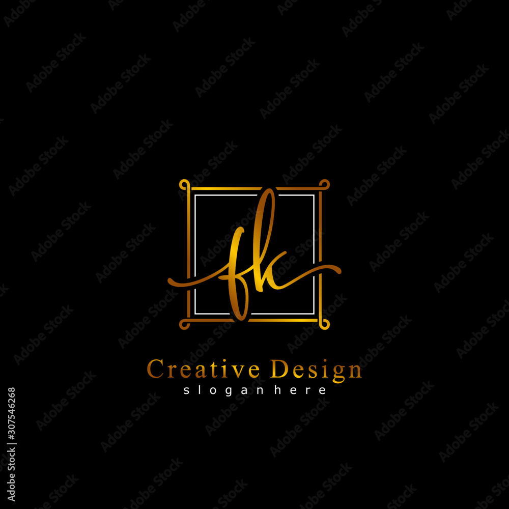 Initial letter FK handwriting with square frame template Stock Vector ...