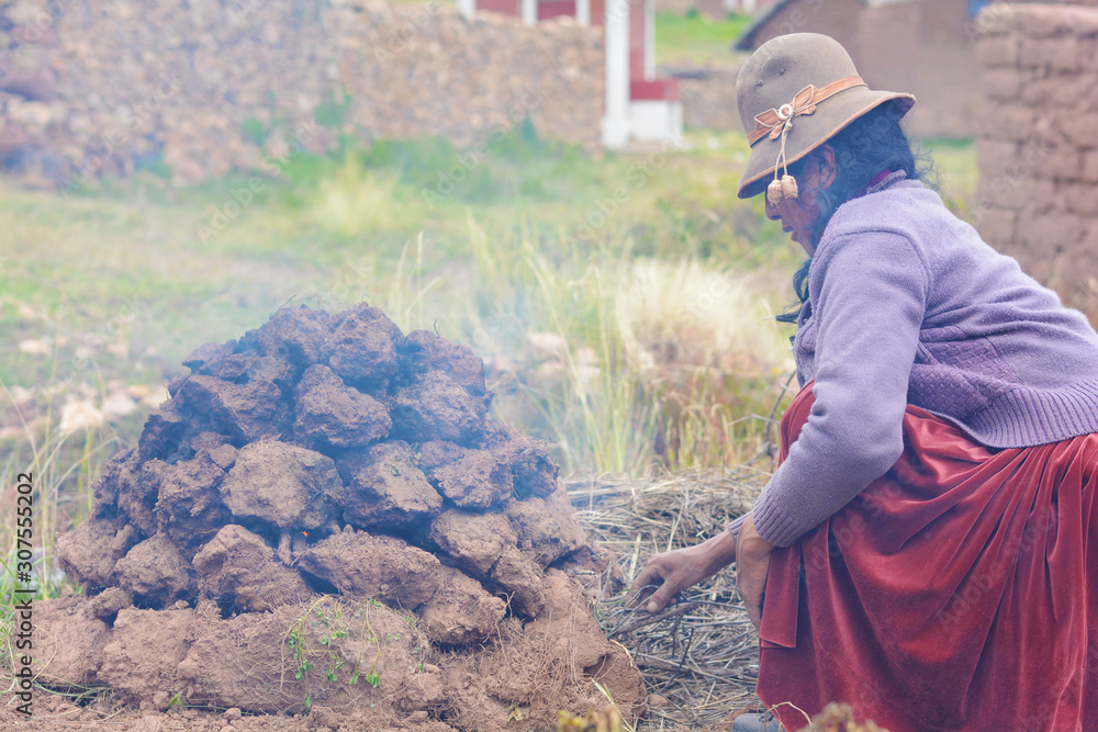 Native american woman cooking in the huatia - traditional eathern oven ...