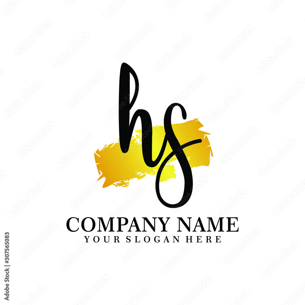 letter HS handwriting Black color logo, and elegant gold brush template ...