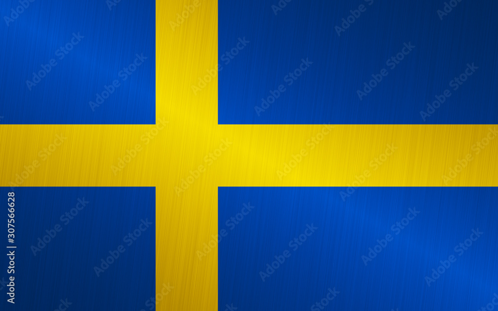 Flag of Sweden in traditional colors and proportion. Metal texture. 3D ...