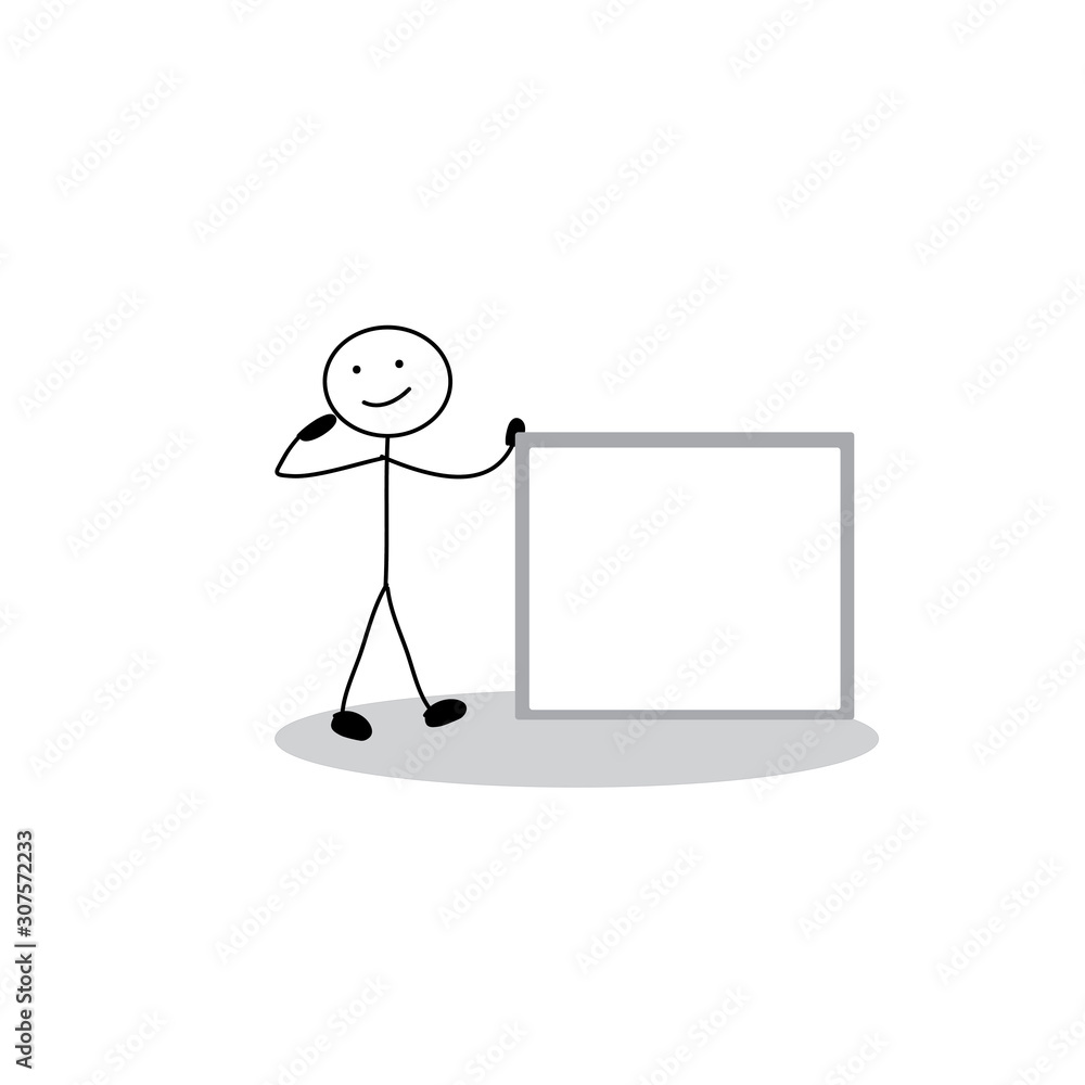 Cartoon stick man illustration smiling businessman holding blank sign ...