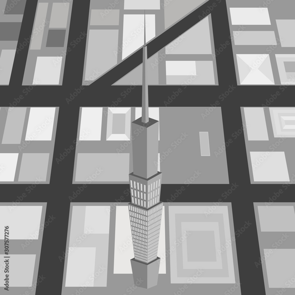 Tower building. Grey city map. Vector architectural background. Stock ...