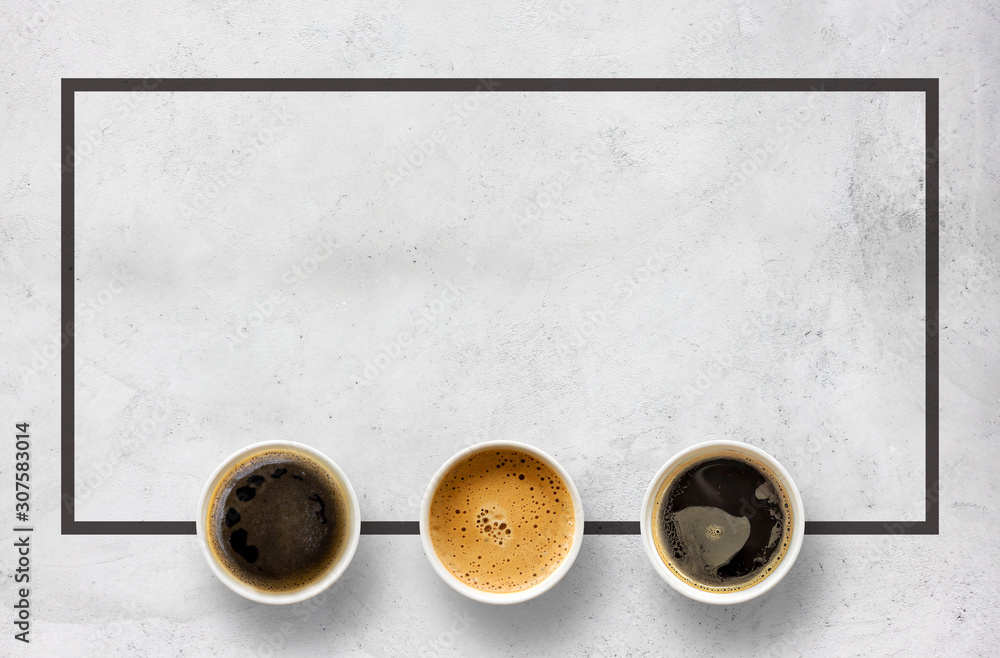 paper cups of coffee on cement table background. top view Stock Photo ...