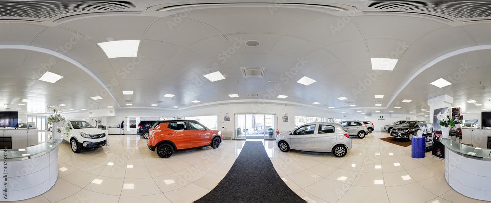 360 degree panorama of a modern car dealership Stock Photo | Adobe Stock