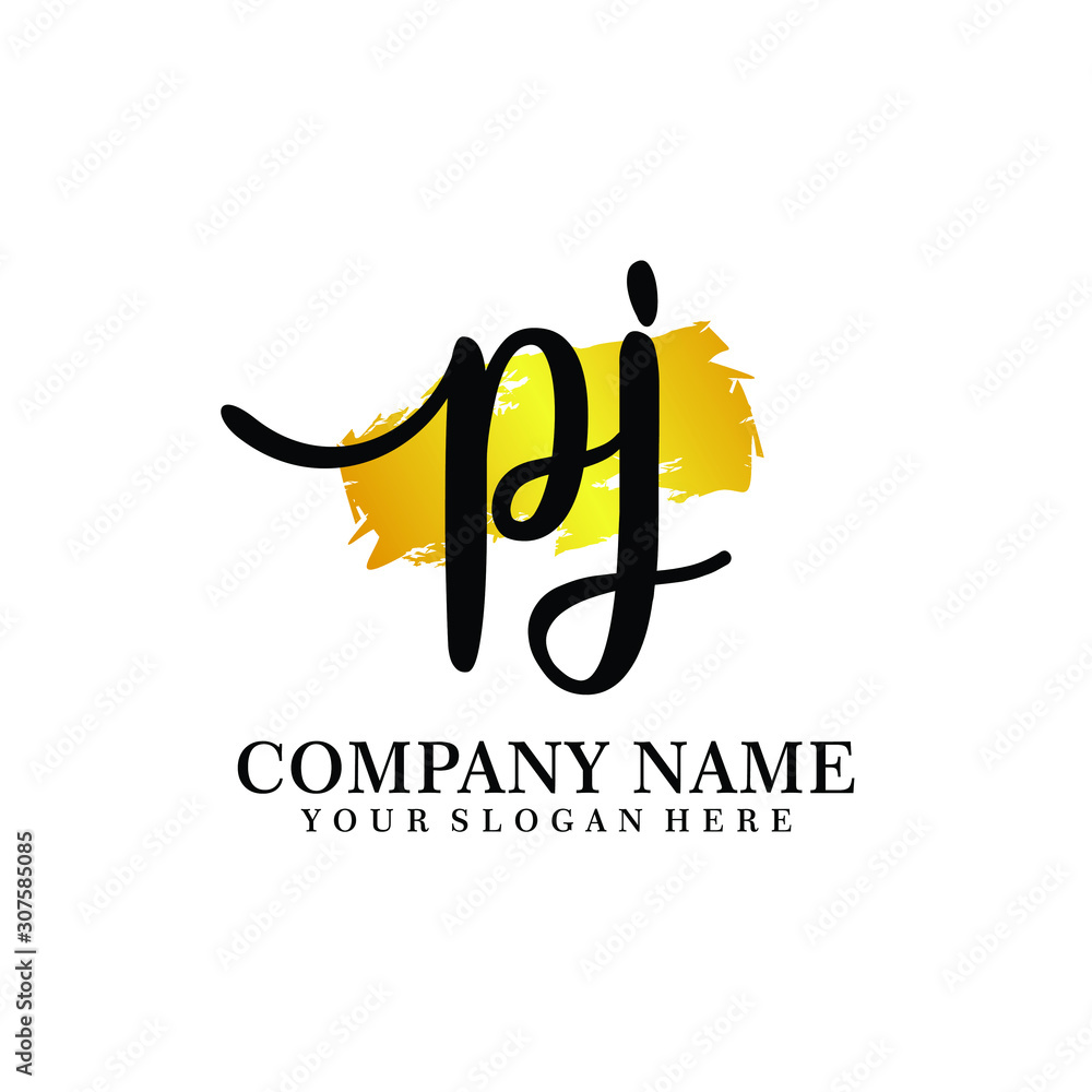 letter PJ handwriting Black color logo, and elegant gold brush template ...