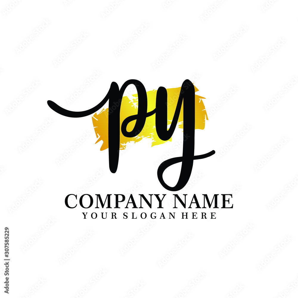 letter PY handwriting Black color logo, and elegant gold brush template ...