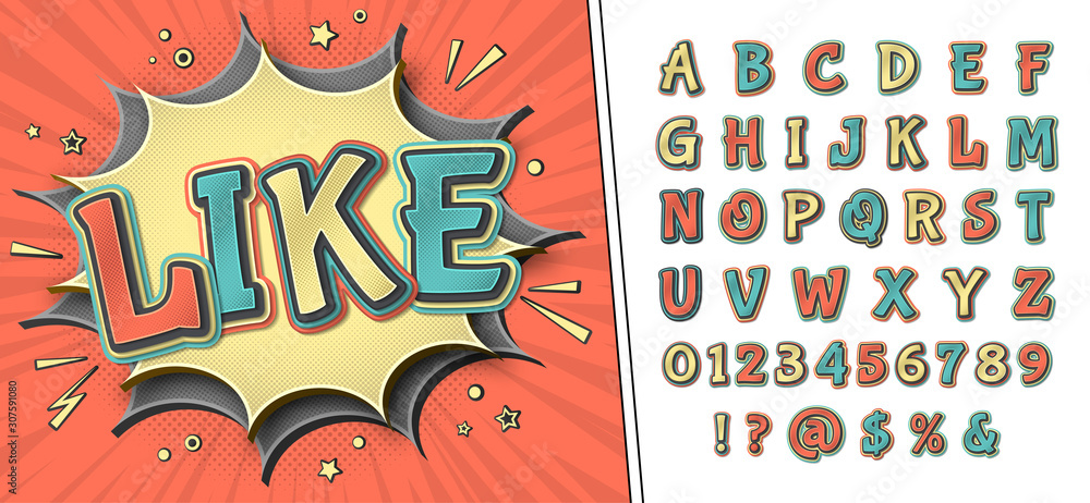 Comic font. Retro alphabet on comic book page Stock Vector | Adobe Stock