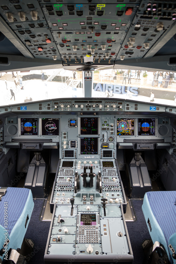 LE BOURGET PARIS - JUN 20, 2019: Cockpit view of the Airbus A330neo ...