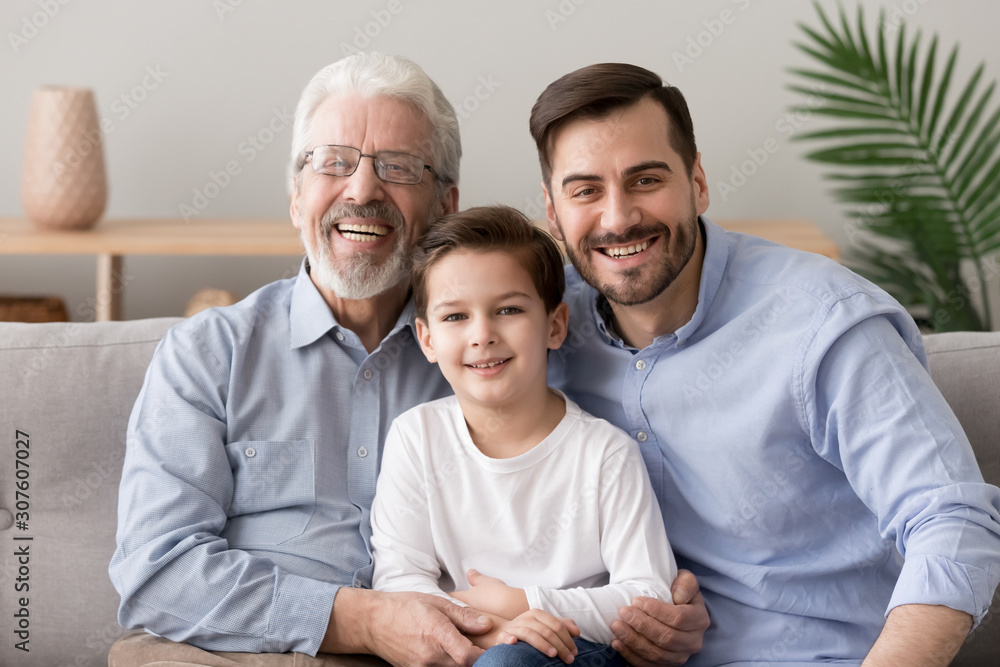 Grandfather son and grandson multi generational family portrait Stock ...