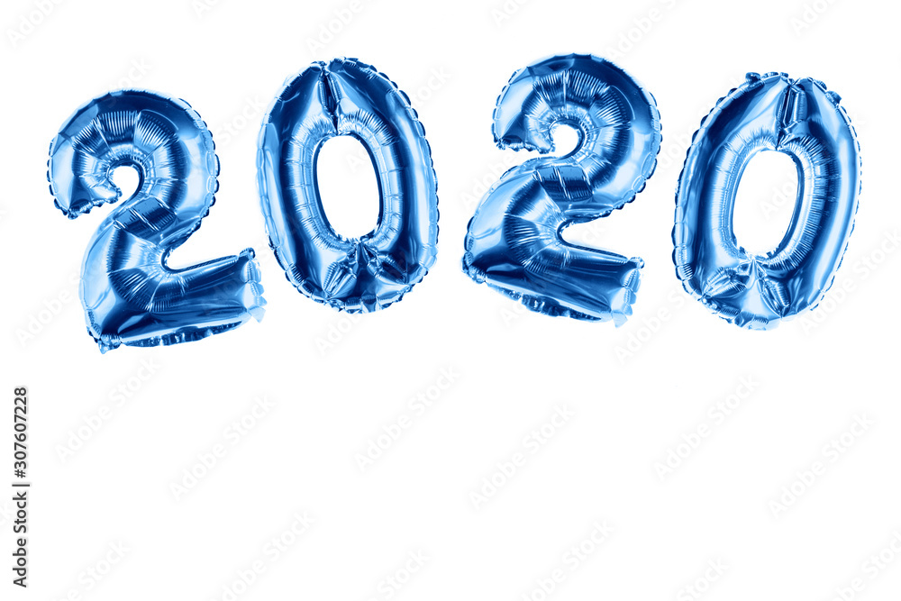 Classic blue color of the year 2020 Christmas flat lay top view. 2020 ...