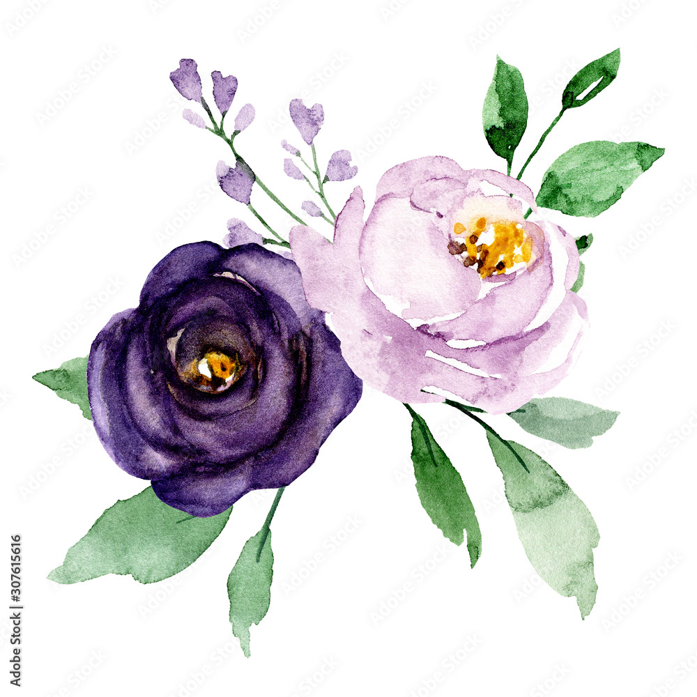 Violet flowers watercolor, floral clip art. Bouquet perfectly for ...