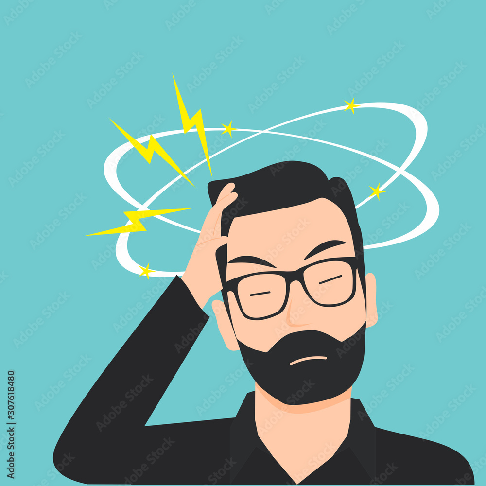 Flat Dizziness Man Vector Illustration Stock Vector | Adobe Stock