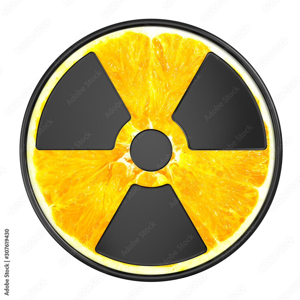 Creative sign of radiation. Radioactive Orange. Object on a white ...