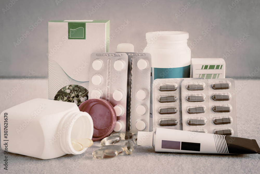 Pharmacy and medicine: different types of dosage forms. Stock Photo ...