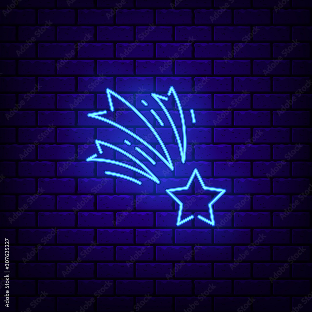 Neon shooting star icon. Neon glowing symbol for new year and Ch Stock ...