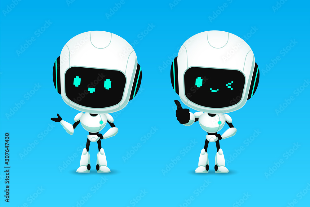 Set Of Cute Robot Ai Character Show Thumb Up And Presentation Stock Vector Adobe Stock