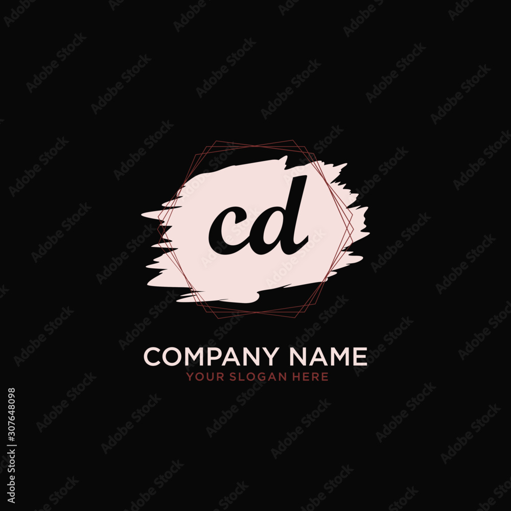 Initial CD handwriting Logo, and Brush and hexagon lines template Stock ...