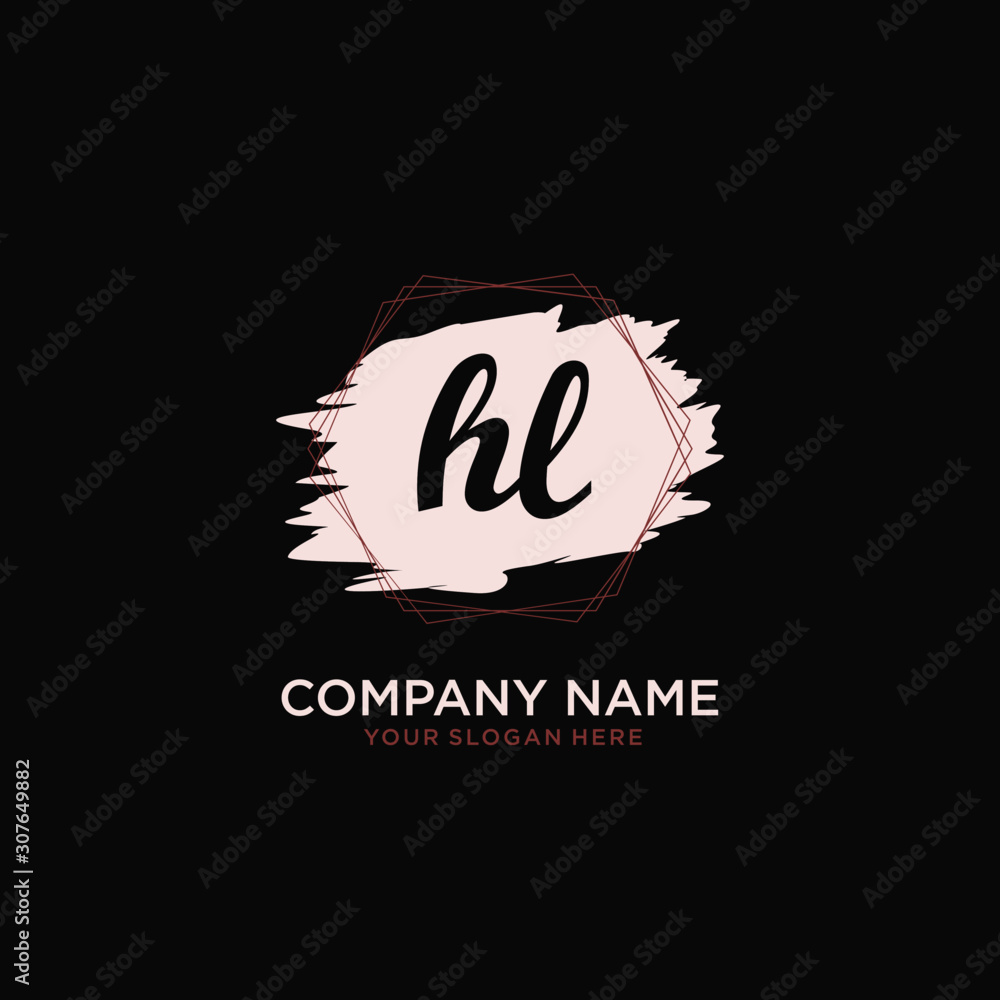 Initial HL handwriting Logo, and Brush and hexagon lines template Stock ...