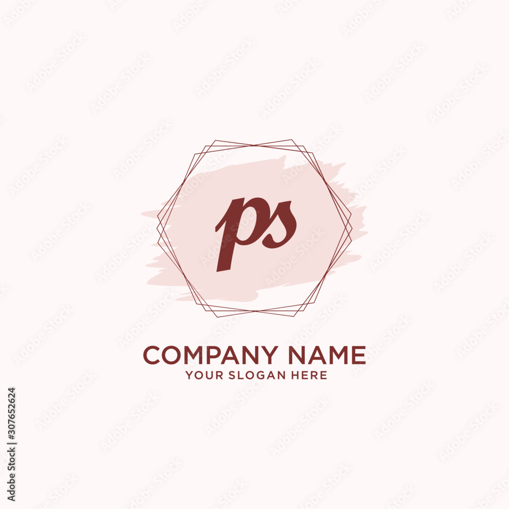 Initial PS handwriting Logo, and Brush and hexagon lines template Stock ...