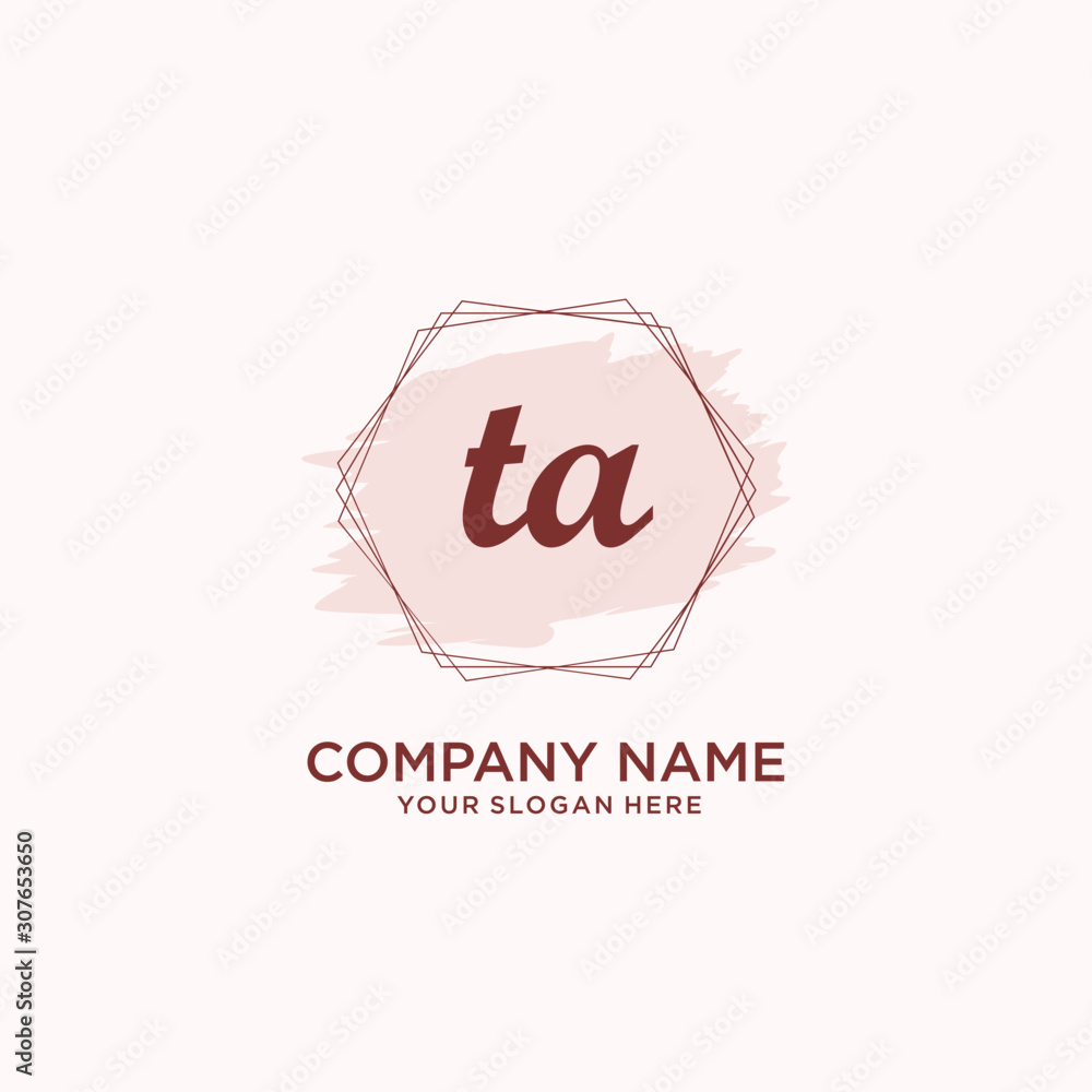 Initial TA handwriting Logo, and Brush and hexagon lines template Stock ...