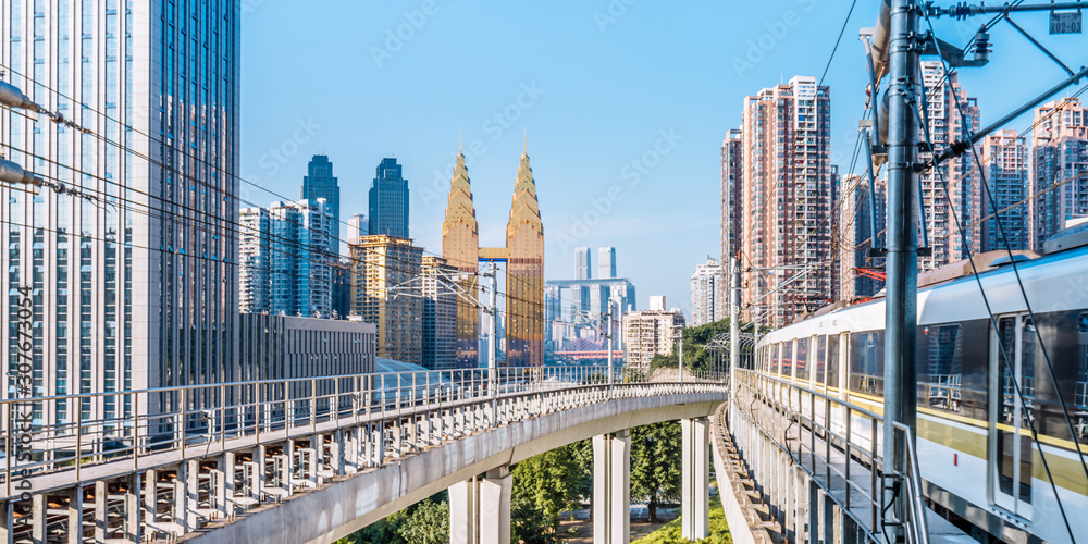 Light rail platform and high-rise buildings in Chongqing, China Stock ...