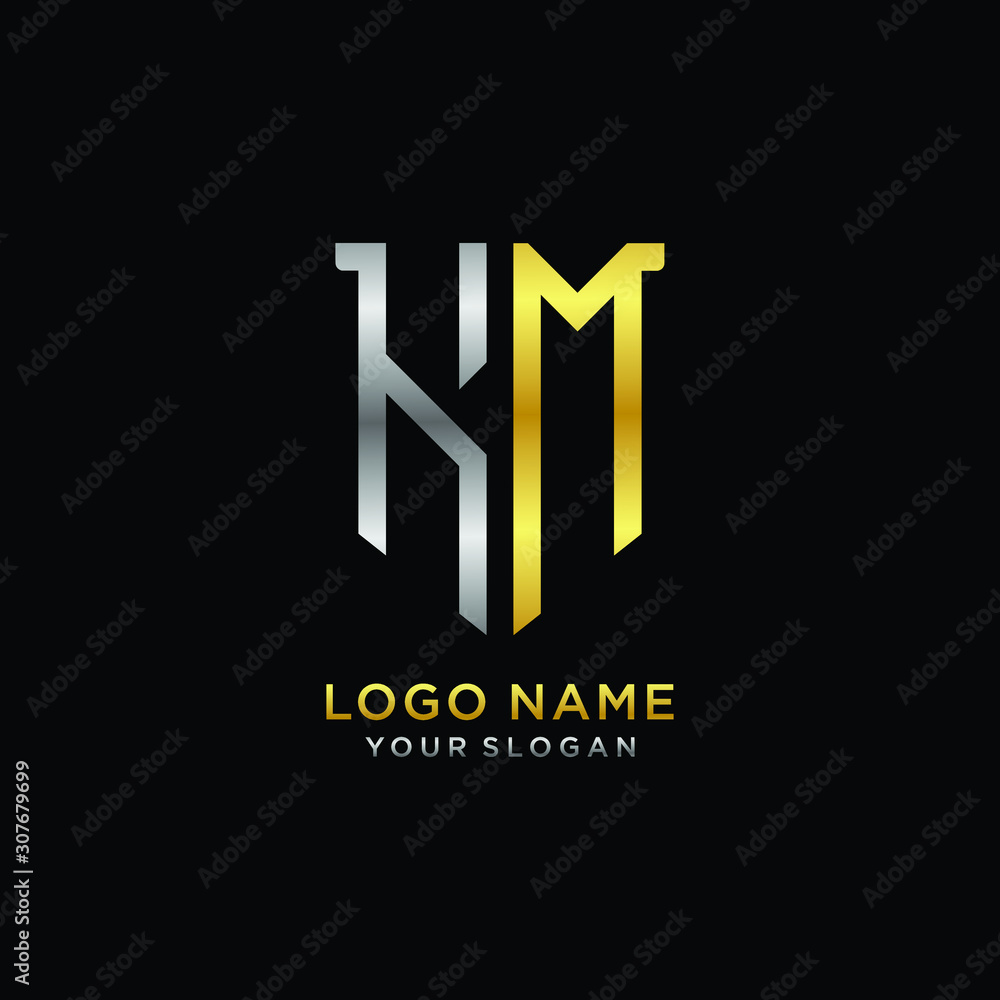 Abstract letter KM shield logo design template. Premium nominal ...