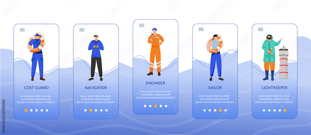 Maritime professions onboarding mobile app screen vector template ...