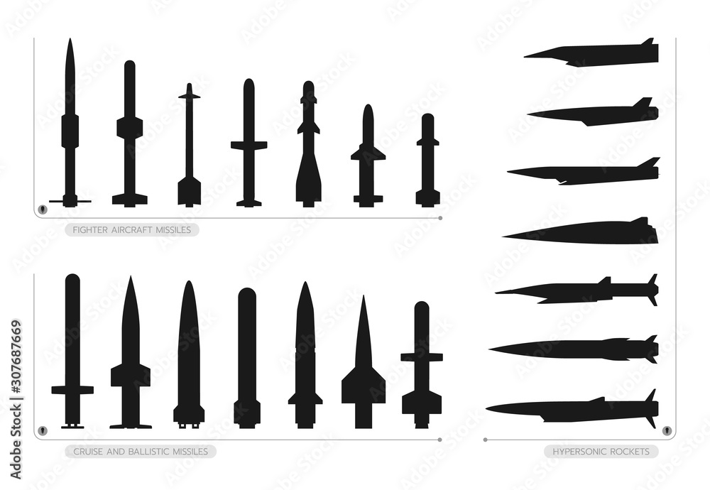 Vettoriale Stock The set of black silhouettes of different types of ...