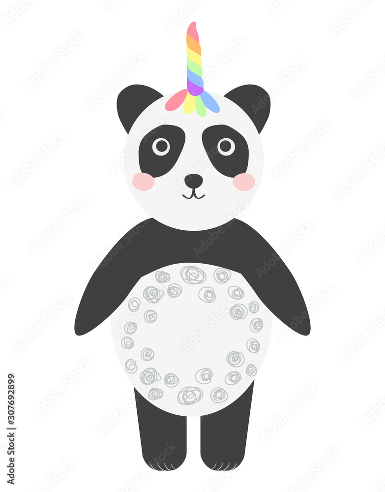 Cute panda with a unicorn horn in the color of the rainbow. Pandacorn ...