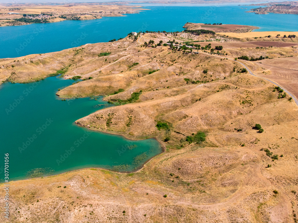 Aerial view of rural and agricultural areas south of Lokman in the ...