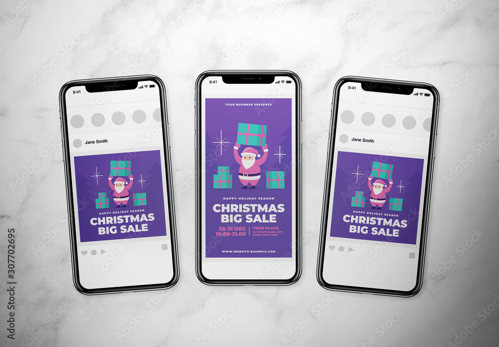 Christmas Sale Social Media Layout with Santa Stock Template | Adobe Stock