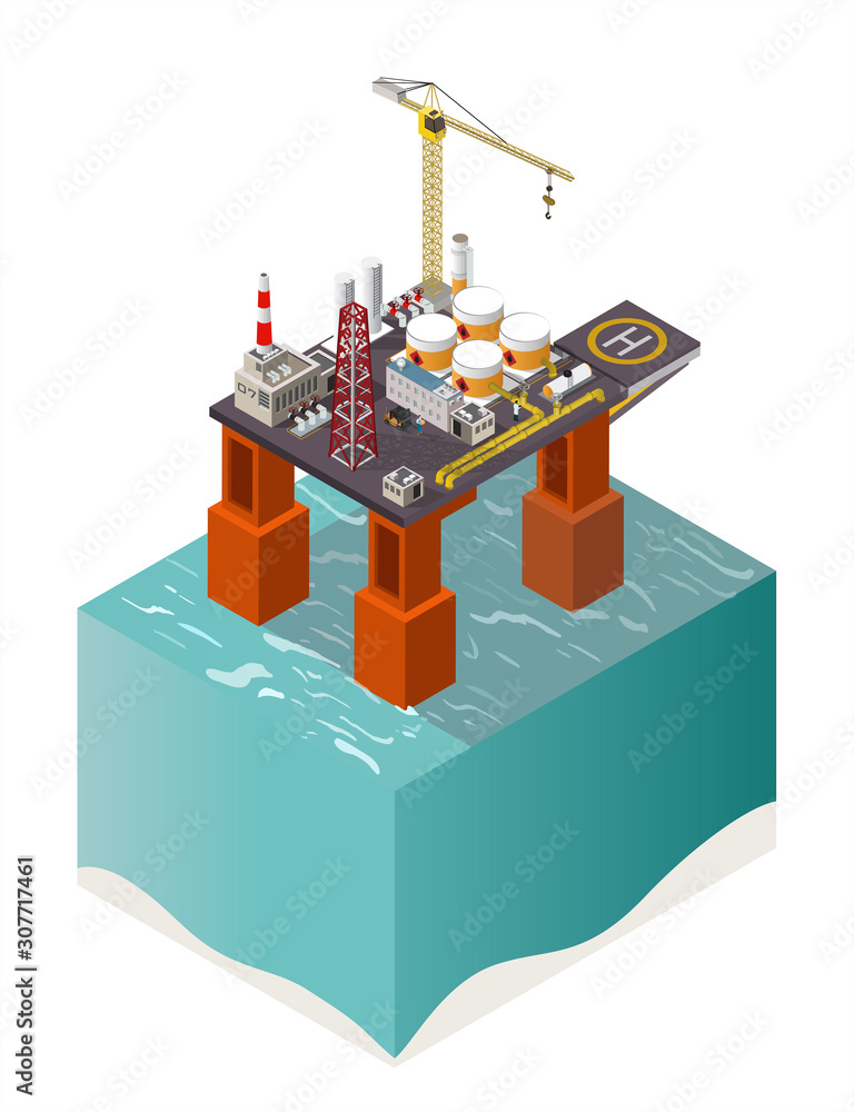 Isometric Offshore Oil Platform In The Ocean. Vector Elements ...