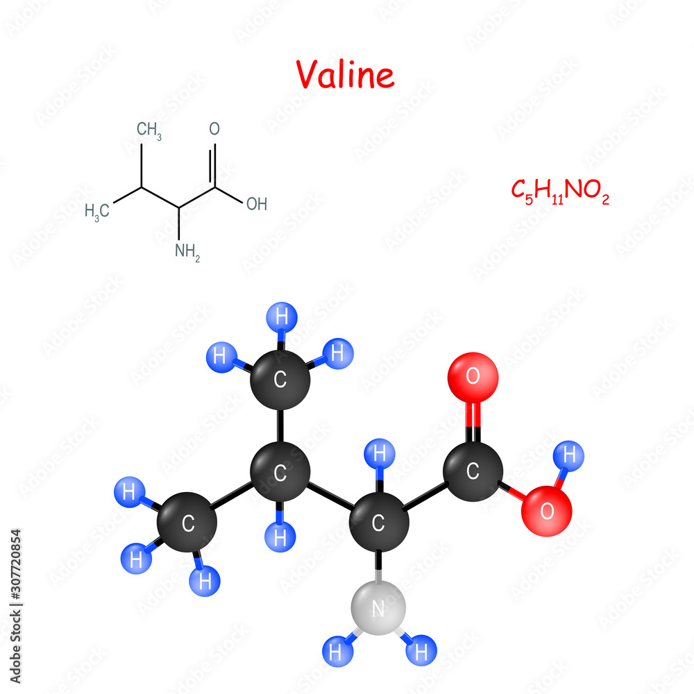 Valine is an essential amino acid. Chemical structural formula and ...