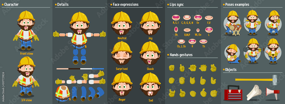 Cartoon builder man, foreman, worker in hardhat constructor for ...