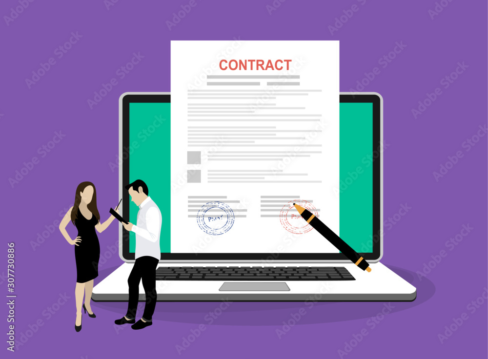 Signing a contract with an electronic signature. Stock Vector | Adobe Stock