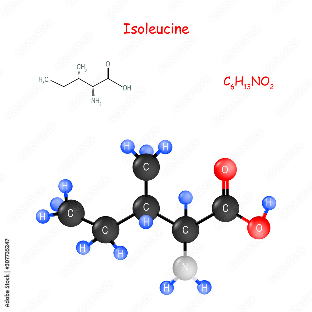 Isoleucine is an essential amino acid. Chemical structural formula and ...