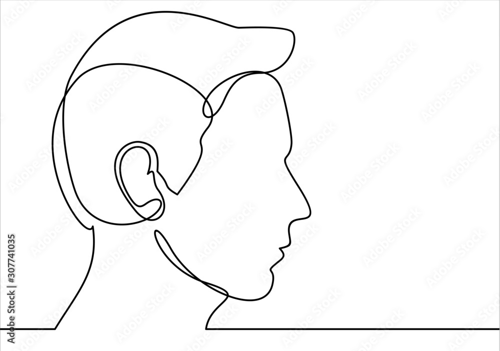 Continuous one line drawing of man portrait. Hairstyle. Fashionable men ...