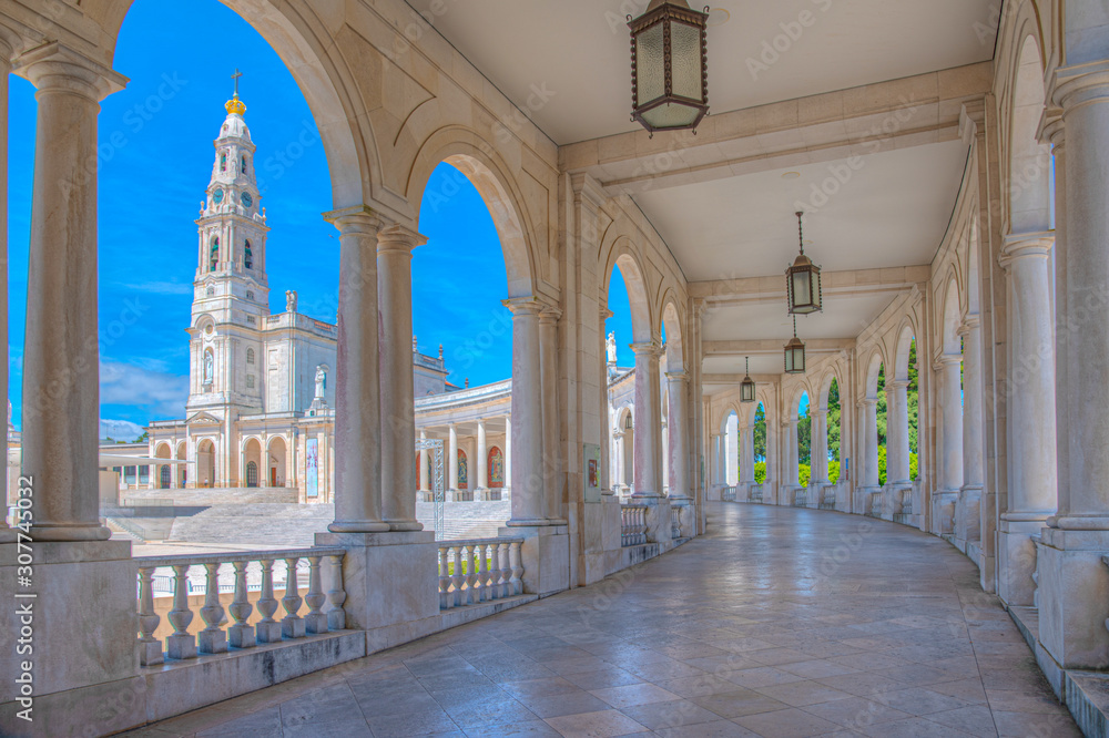 Arcade of the famous sanctuary of Fatima in Portugal Stock Photo ...