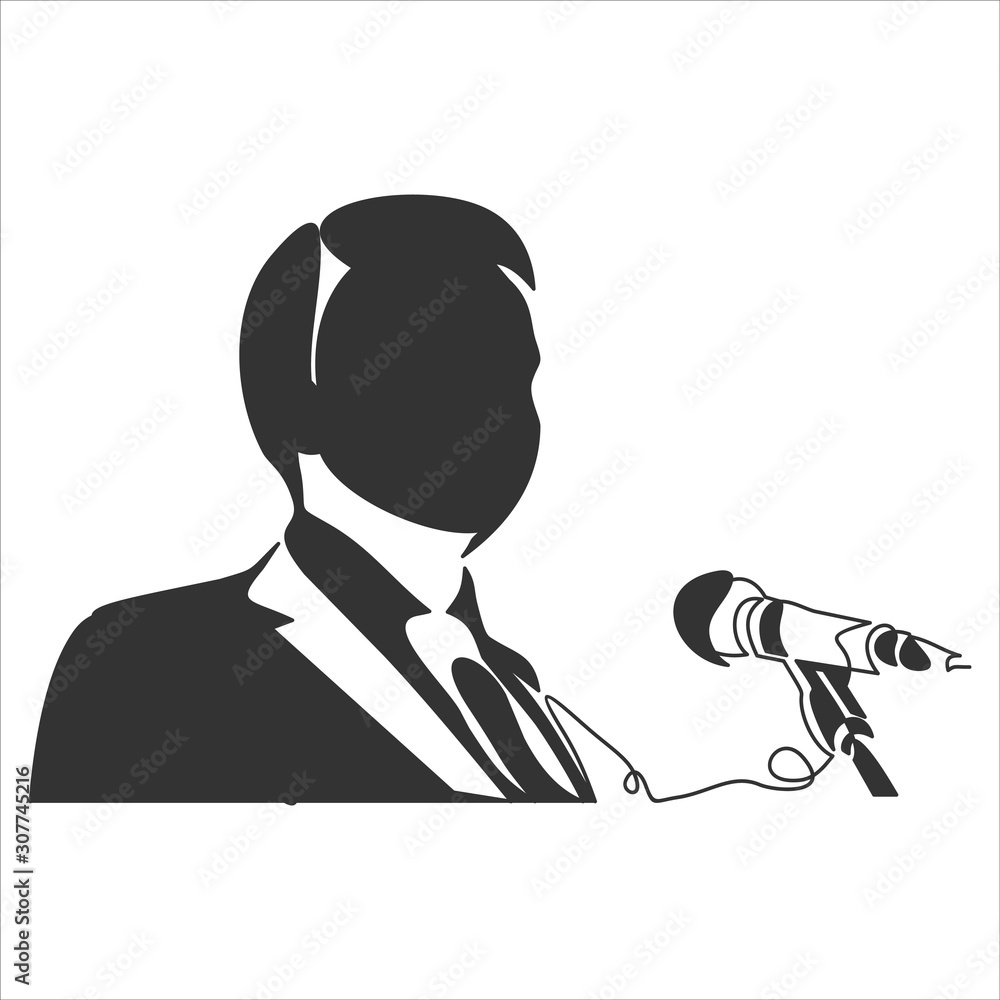 Business conference, business meeting. Man at rostrum in front of ...