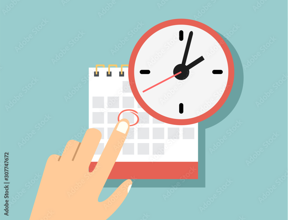 Paper spiral wall calendar and clocks. Schedule, appointment, organizer ...